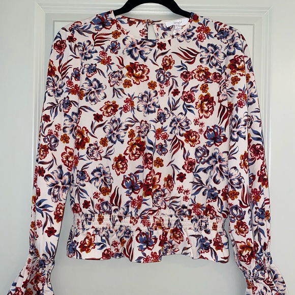 Tops | Nwt Scripted Pink Floral Blouse With Smock Detail | Poshmark